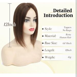 Hair | Hair Topper Real Human Hair 12 Inch Upgrade Mono Base 46x4 Inch ...